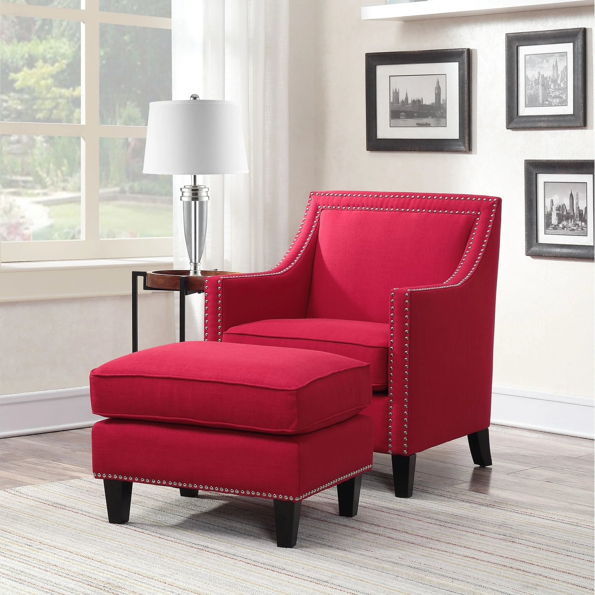 Elements International Erica Uer0842pc Transitional Chair And Ottoman Set With Nailhead Trim Del